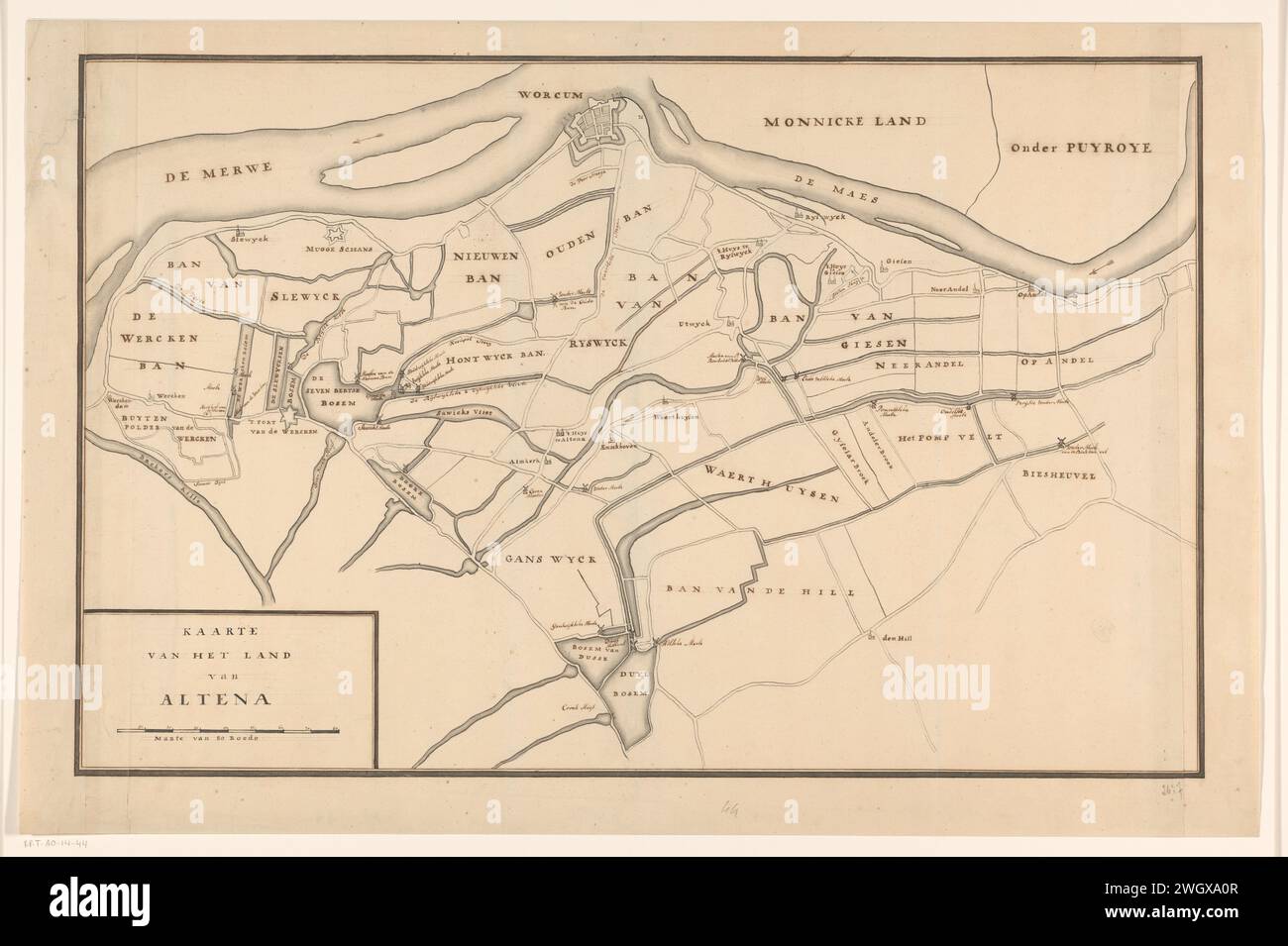 Map of the Land van Altena, Anonymous, 1650 - 1749 drawing Map of the ...