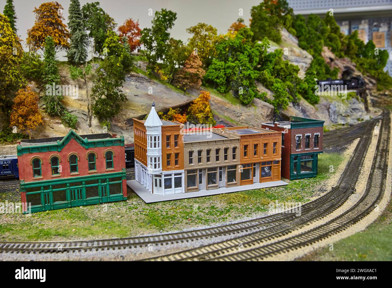 Miniature Town with Model Train and Autumn Trees Stock Photo - Alamy