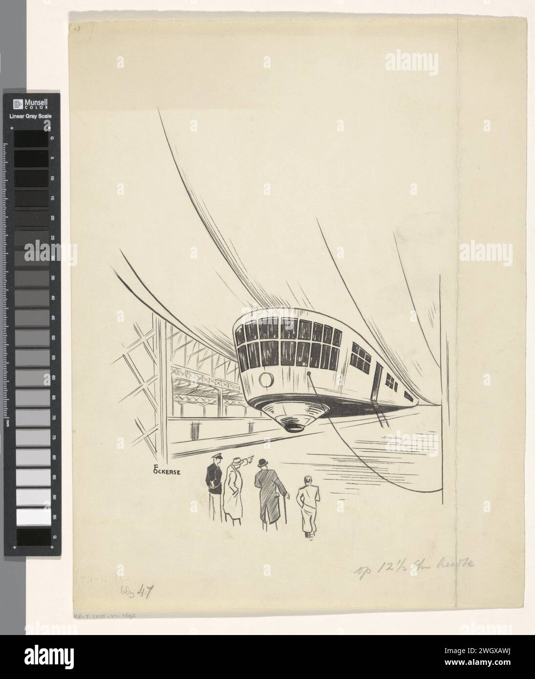 Four men view an airship, F. Ockerse, in or before 1934 drawing Four ...