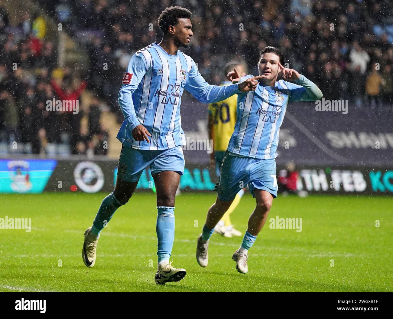 Coventry City's Haji Wright (left) celebrates scoring their side's ...