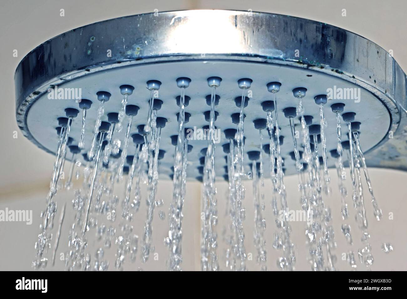 Fließendes Wasser im Haus Ein Duschkopf im Badezimmer aus dem Wasser ...