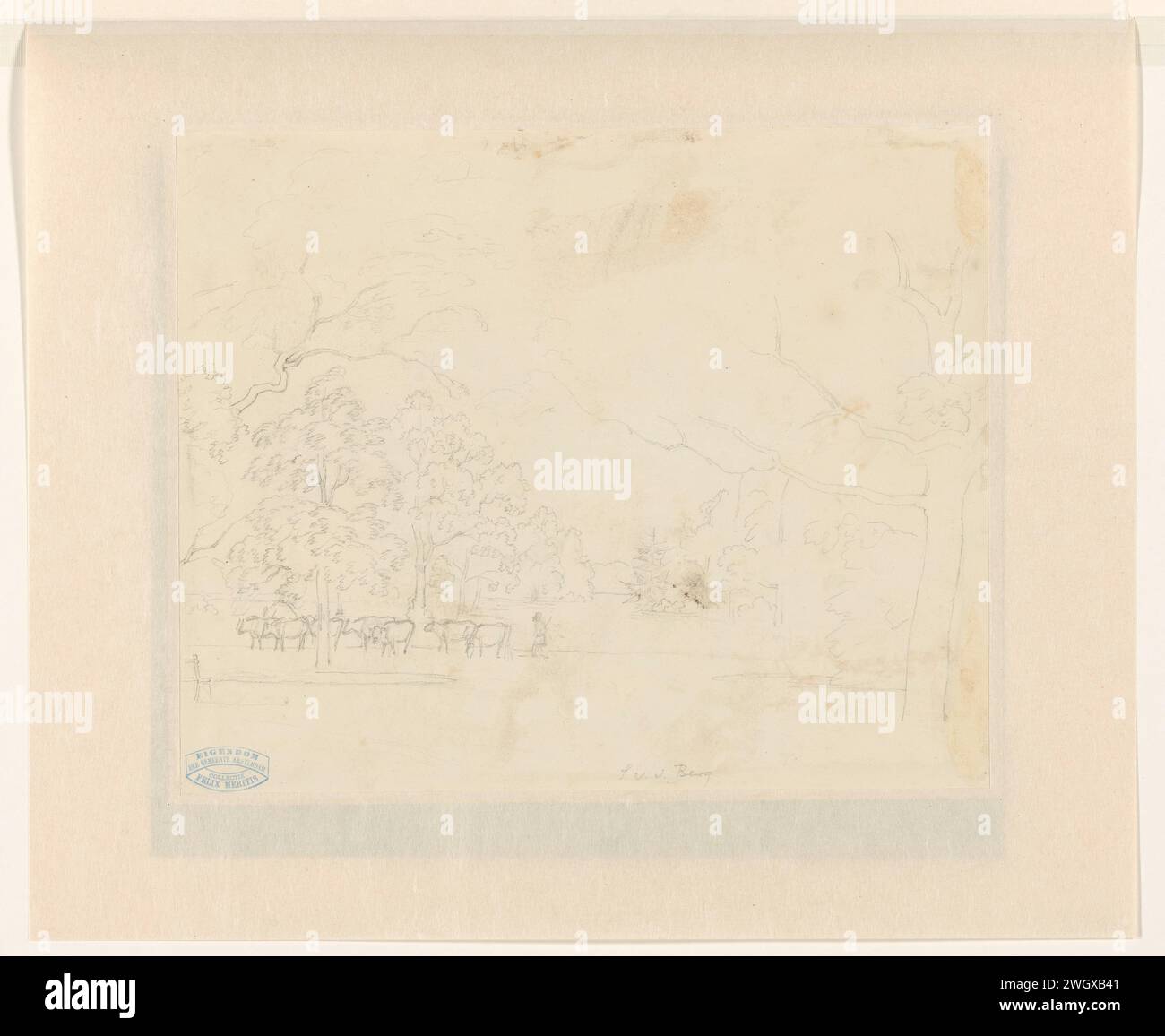 Sketch of a landscape with livestock, Simon van den Berg, 1822 - 1891 ...