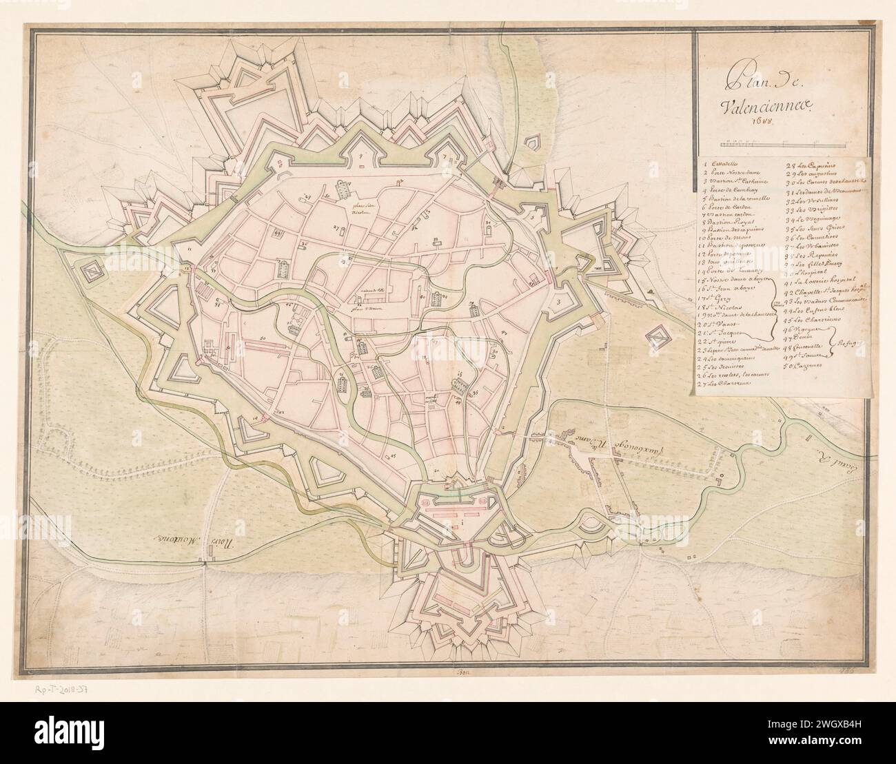 Map of Valenciennes, Anonymous, 1688 drawing paper. ink pen / brush ...