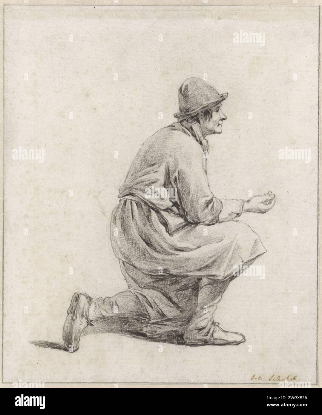 Kneeling Man, and Profile, Johannes Christiaan Schotel, 1797 - 1838 ...