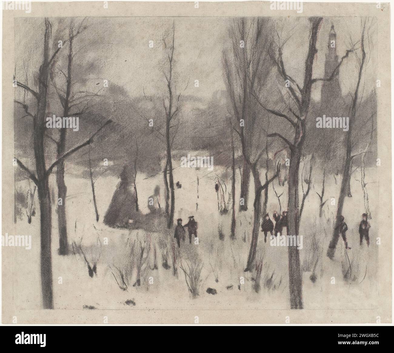 Children between trees in the Snow, Willem Witsen, 1870 - 1923 drawing ...