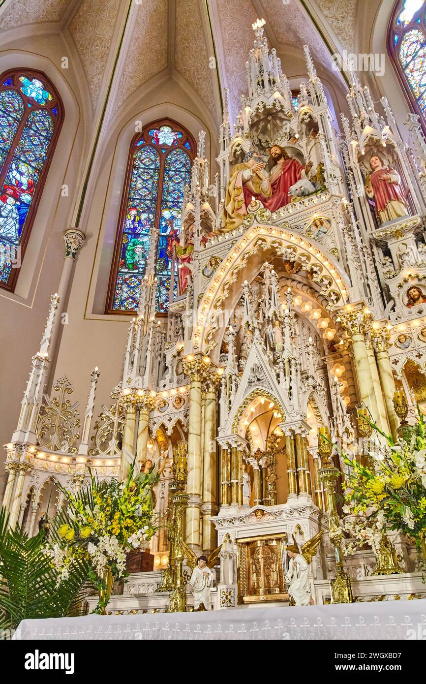 Ornate Church Altar with Stained Glass and Gothic Details Stock Photo ...