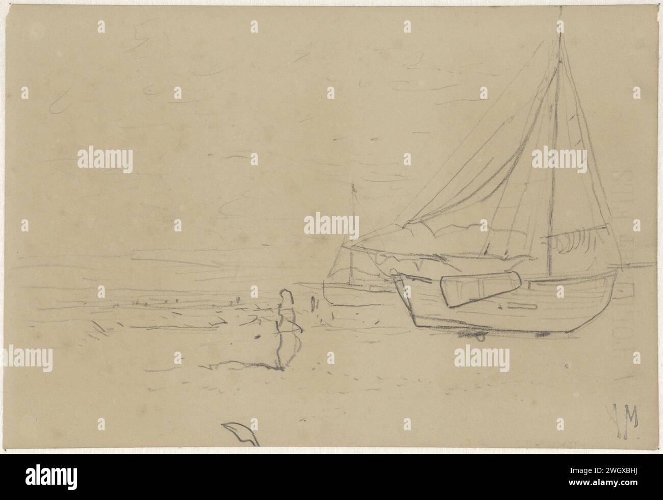 Boats on the beach, Anton Mauve, 1848 - 1888 drawing paper. chalk ...