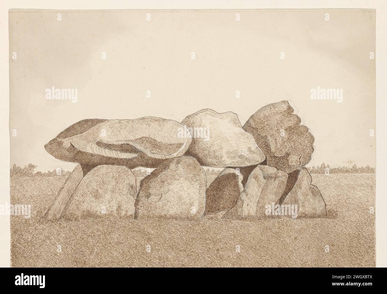 Hunebed at Tynaarlo, Dirk Arnoldus Taventrate, 1915 drawing paper. ink ...