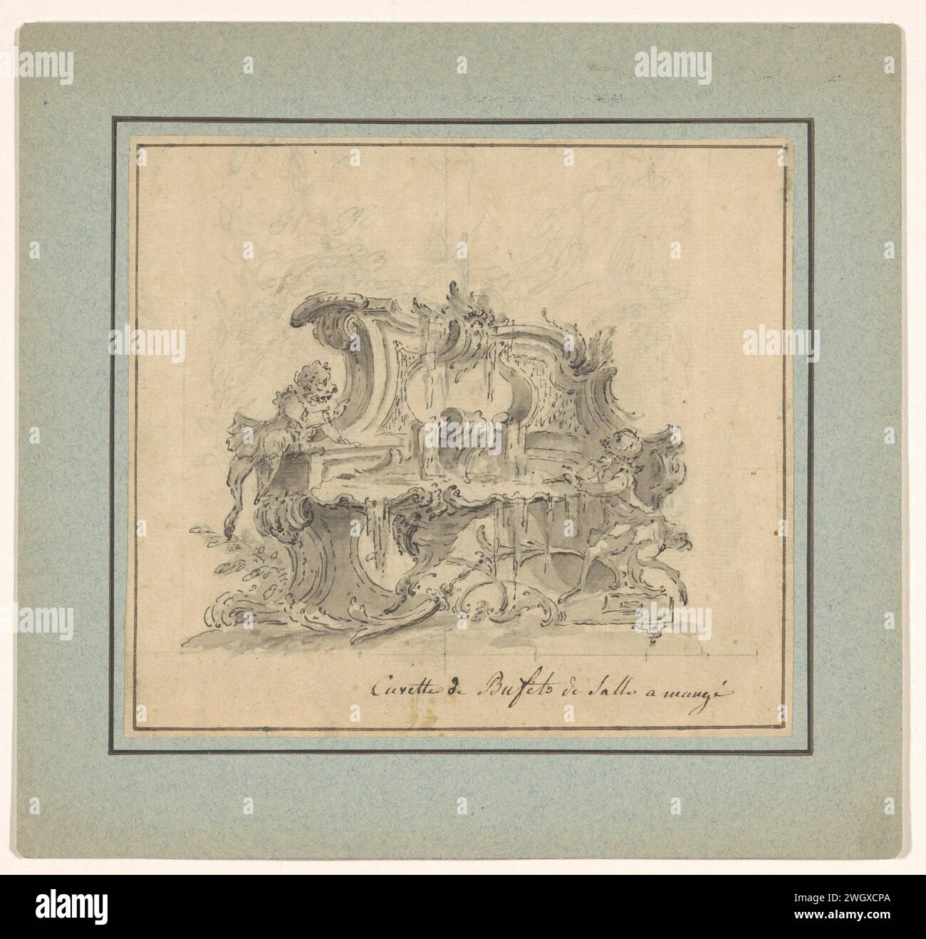 Design drawing buffet with two monkeys in Rococo style, Guillaume ...
