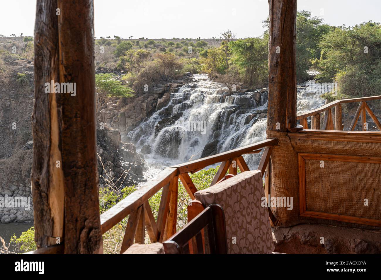 A waterfall into a rocky gorge in the Awash National Park, Ethiopia ...