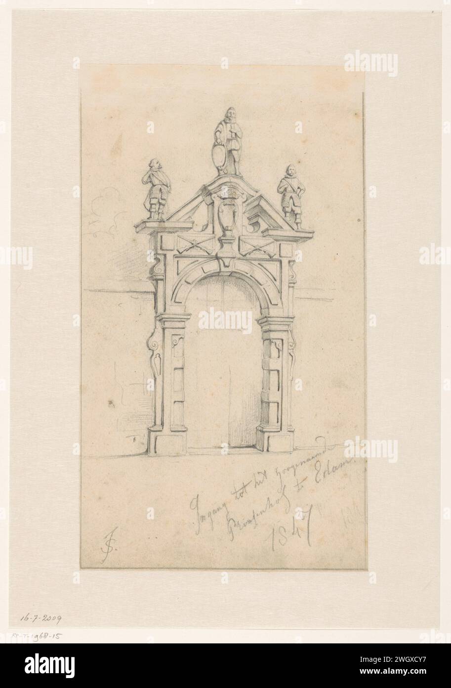 Entrance gate of the Prinsenhof in Edam, Jan Struiding, 1847 drawing ...