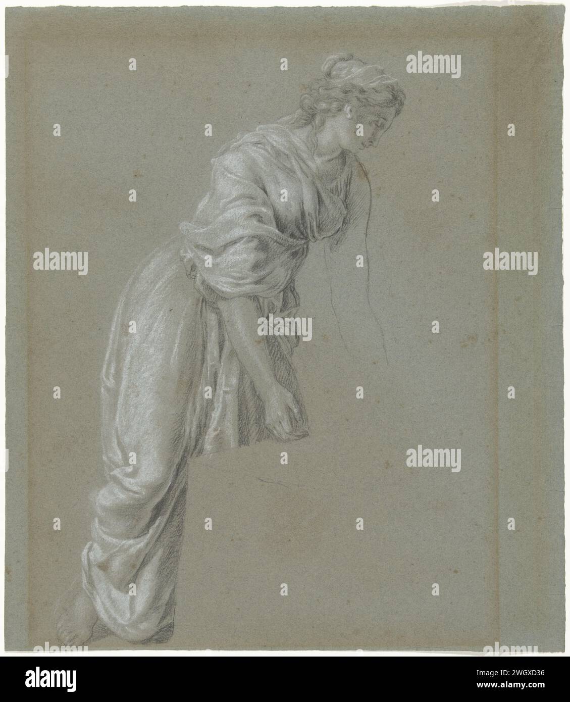 Figure study of a woman in classic robe, Buckend, Hendrik Hoogers, 1777 ...