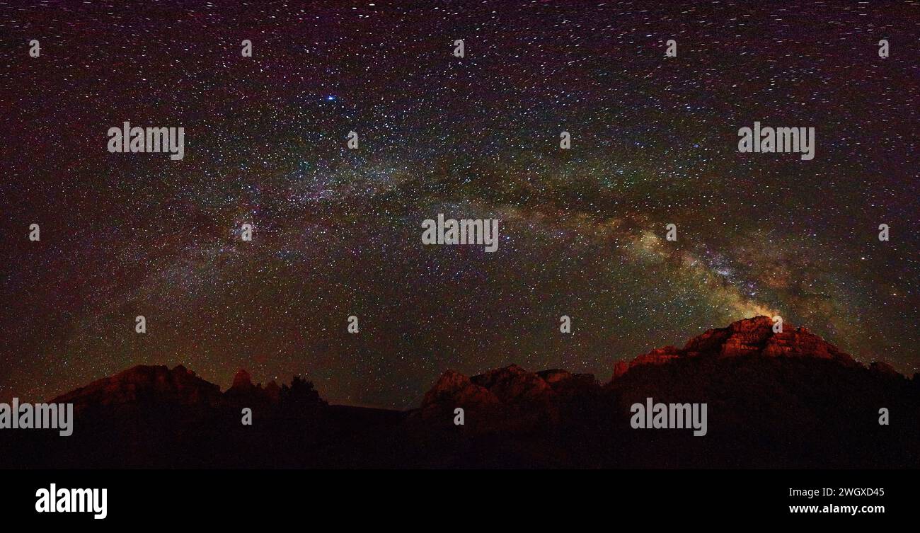 Milky Way Arc over Sedona Mountains at Night Stock Photo - Alamy