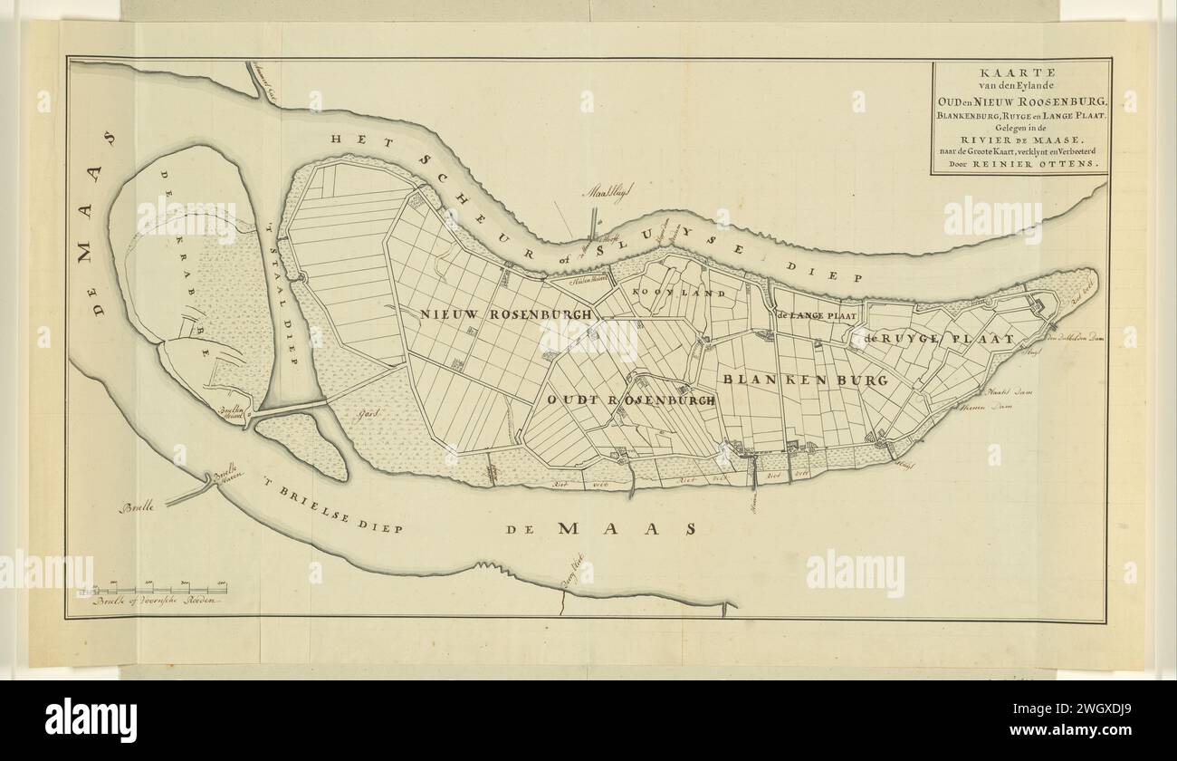 Map of the island of Rozenburg, Reinier Ottens (I), 1727 - 1772 drawing ...