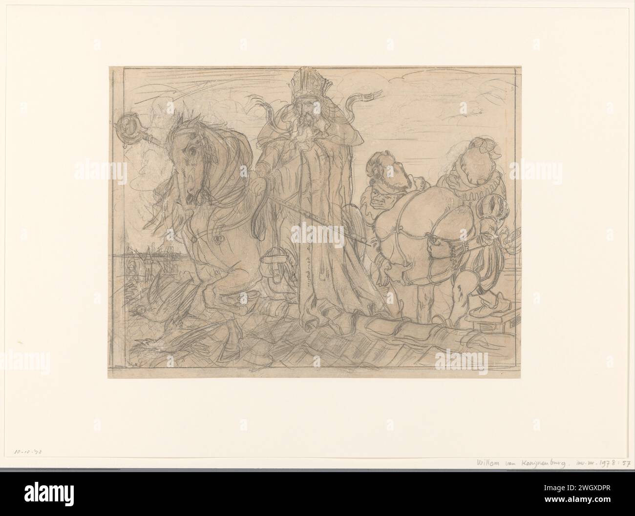 Sinterklaas with two helpers on a roof, Willem van Konijnenburg, 1878 ...