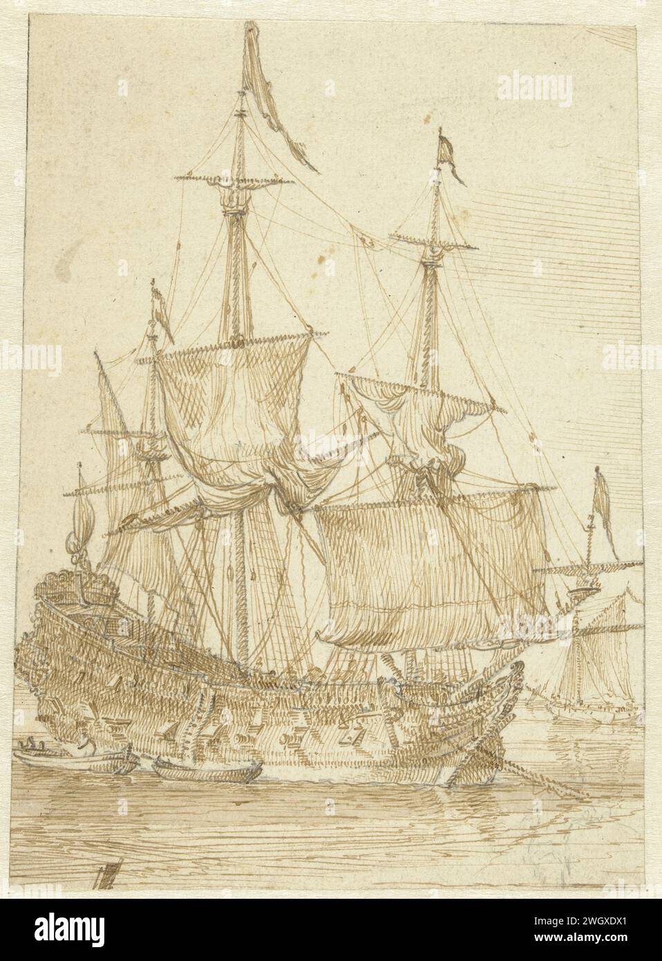 Sailing ship, anonymous, 1600 - 1699 drawing paper. ink. pencil pen ...