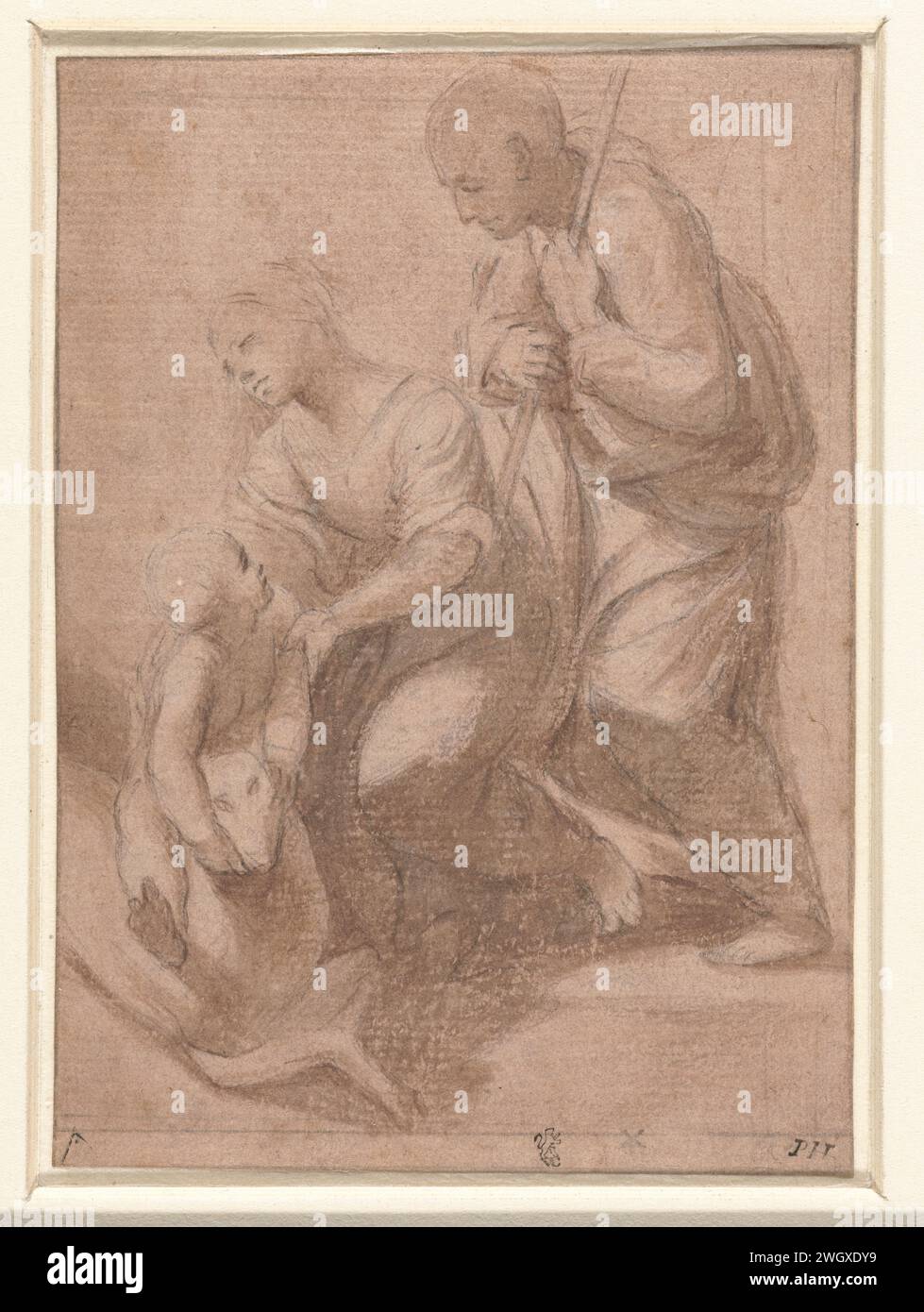Holy Family with a Lamb, Anonymous, After Rafaël, 1500 - 1620 drawing prepared paper. chalk ...