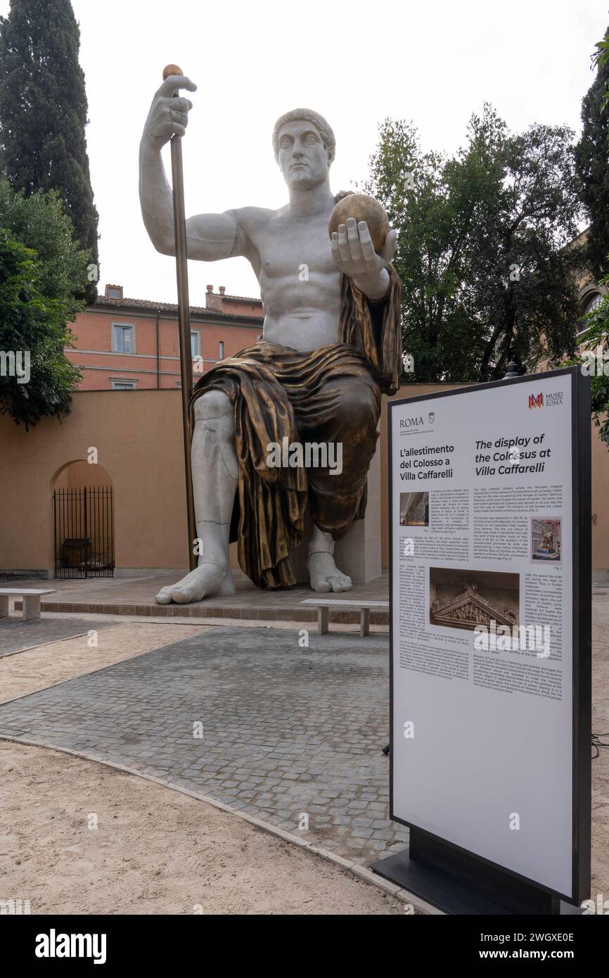 View of a massive, 13-meter (yard) replica of the statue Roman Emperor ...