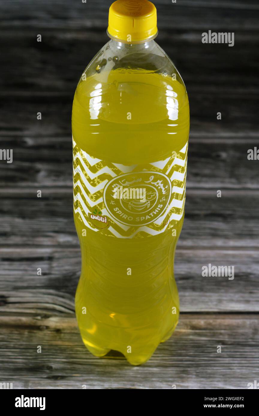 Cairo, Egypt, January 29 2024: Spiro Spathis pineapple soda drink ...