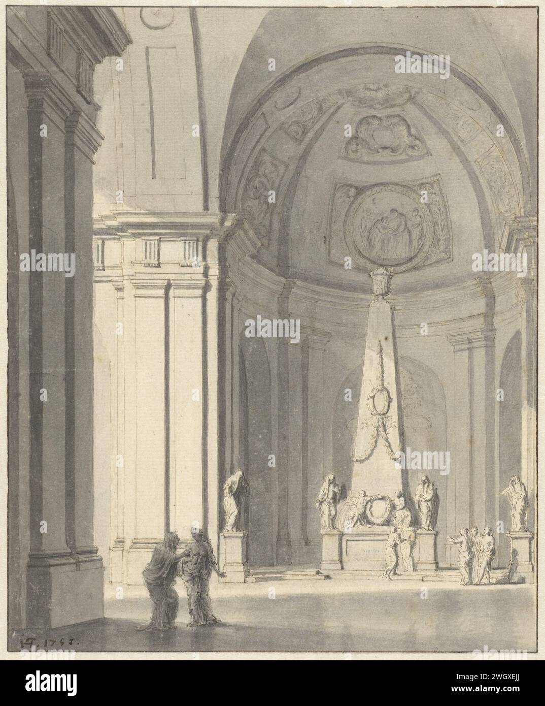 Great, vultitable room with a burial monument, Jan Hendrik Troost van ...