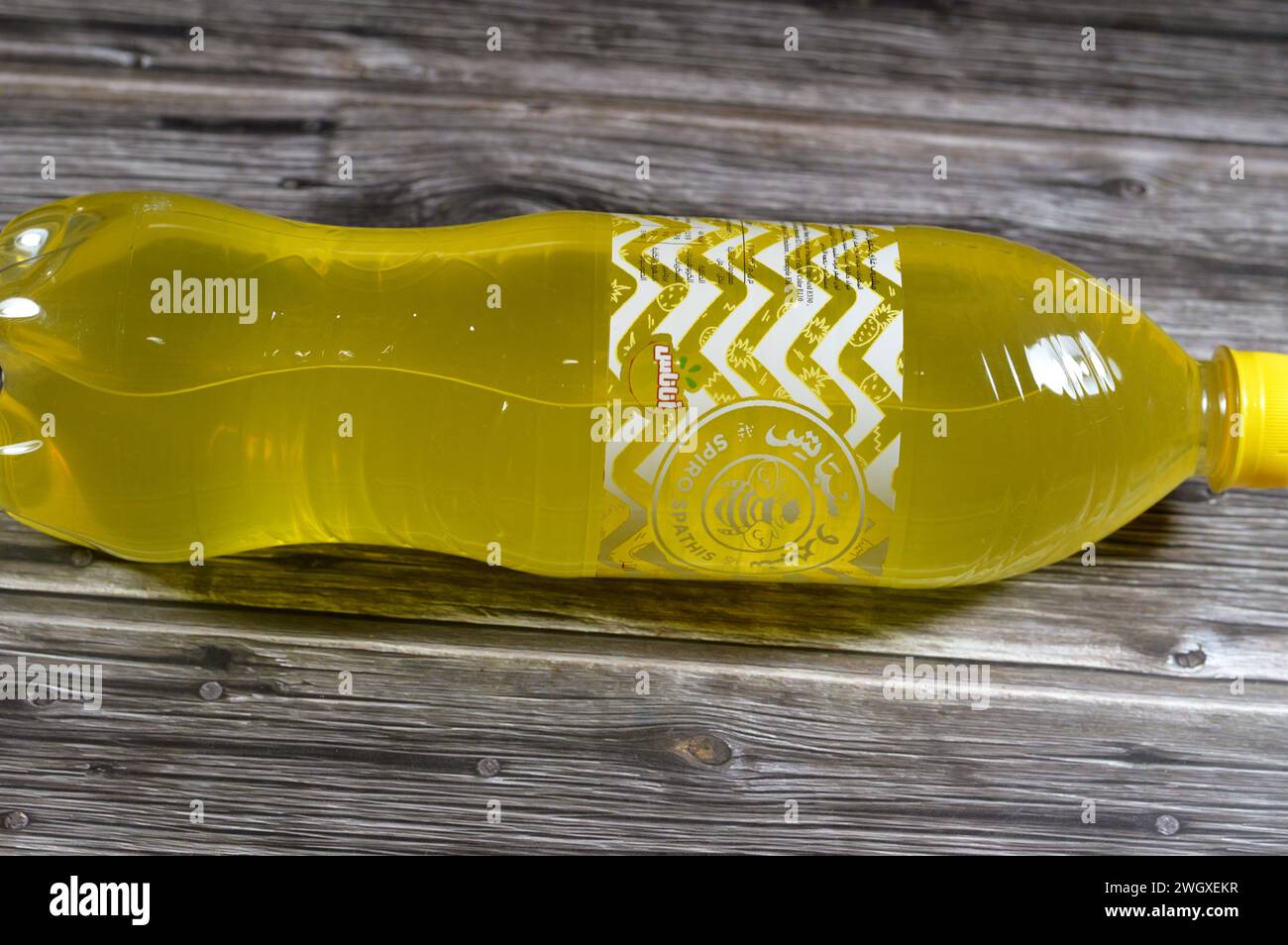 Cairo, Egypt, January 29 2024: Spiro Spathis pineapple soda drink ...