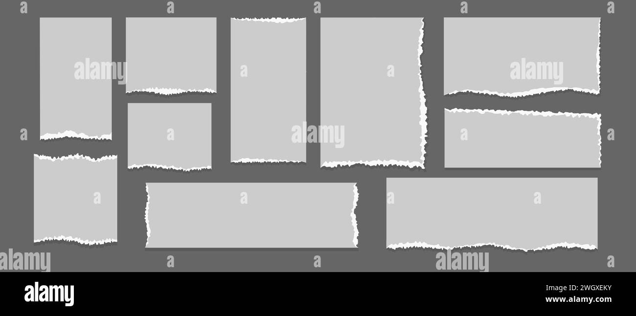 Set of ripped edge paper slices. Torn cardboard tags, labels, stickers ...