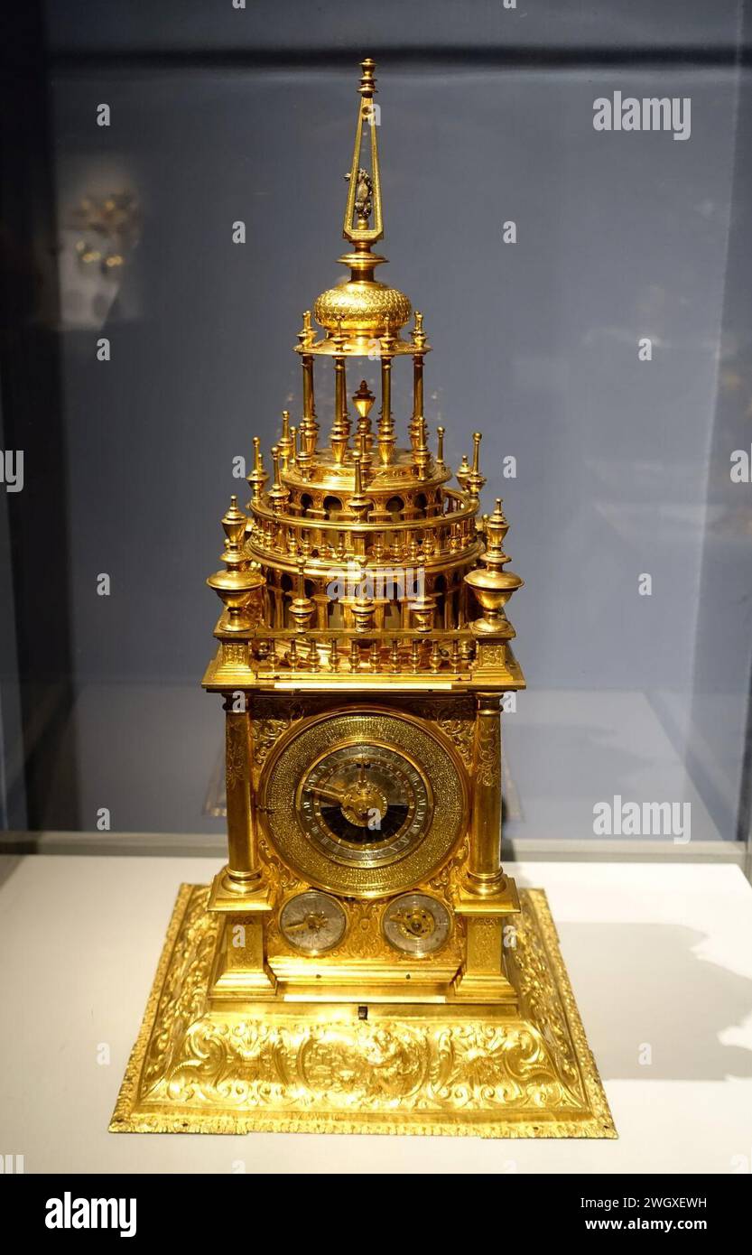Astronomical table clock, Germany, Augsburg, 1625-1650, gilt brass and ...