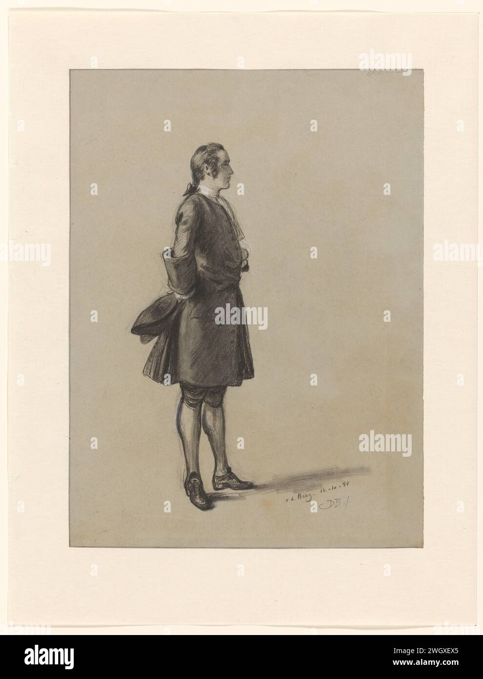 Figure study of a standing man, holding his stab on the back, David ...