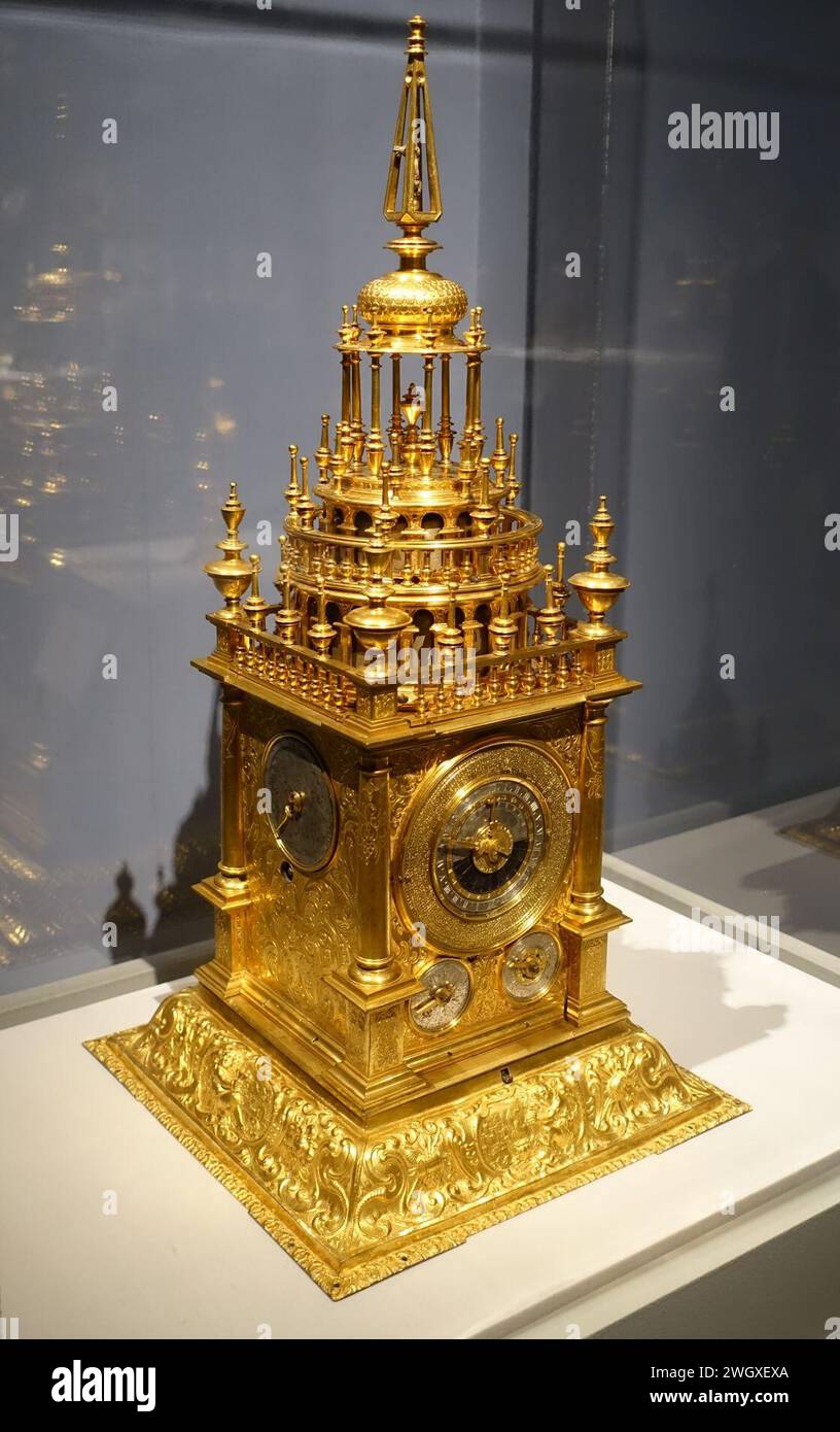 Astronomical table clock, Germany, Augsburg, 1625-1650, gilt brass and ...