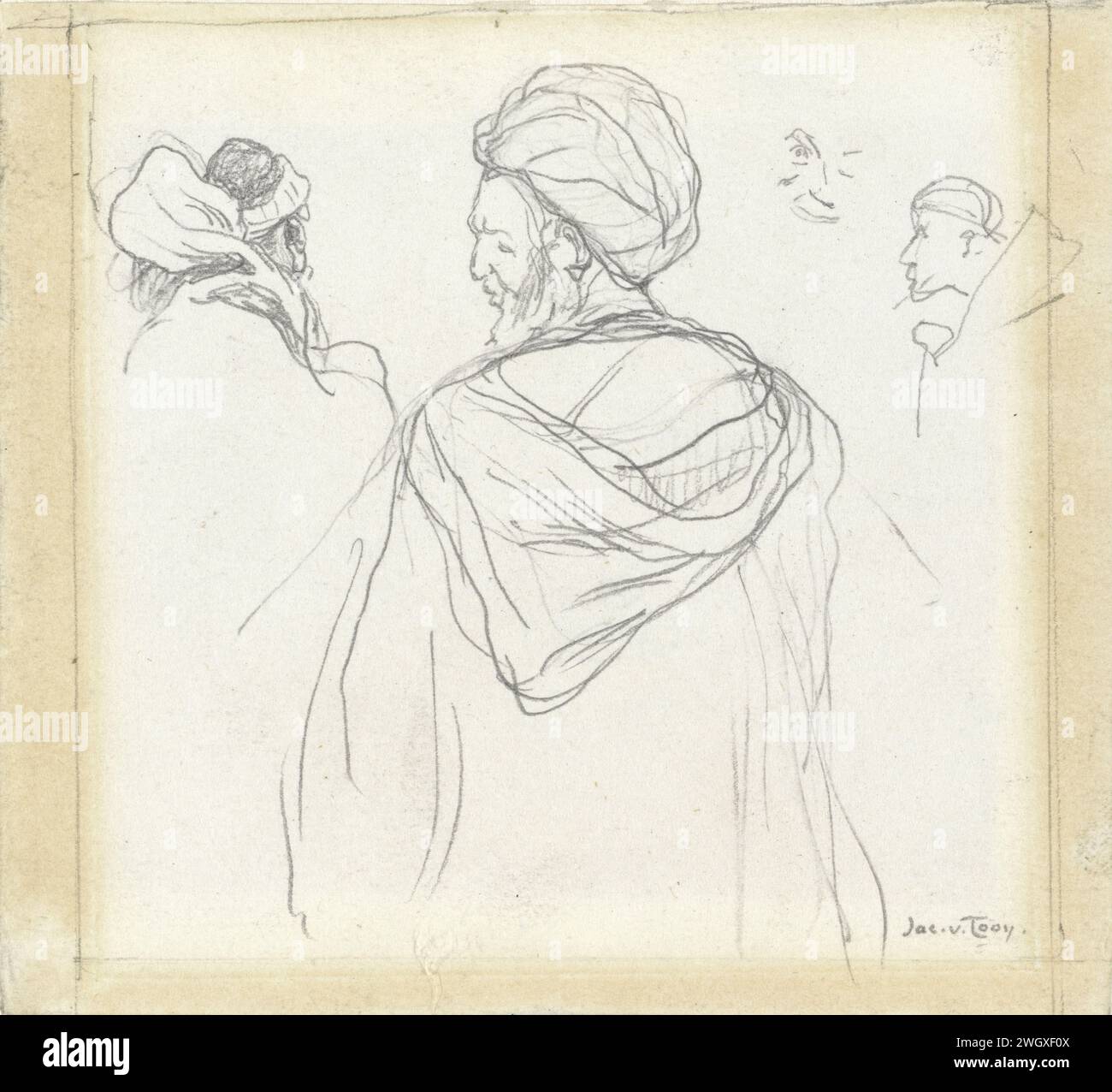 Studies of a few Arabs, Jac van Looij, 1865 - 1930 drawing paper ...