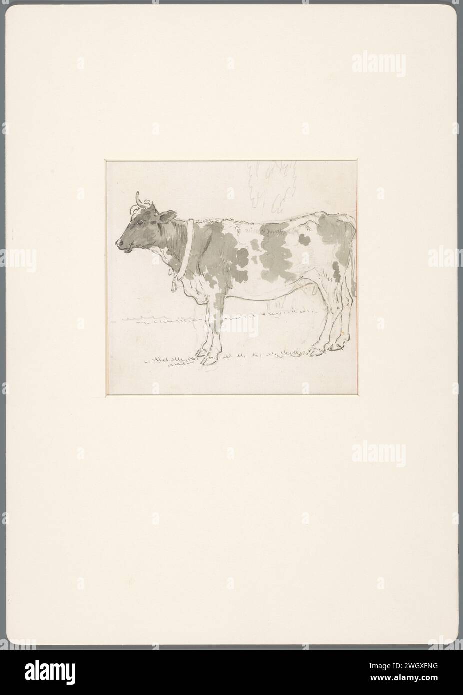 Standing cow, with a clock around the neck, David Alphonse de Sandoz ...