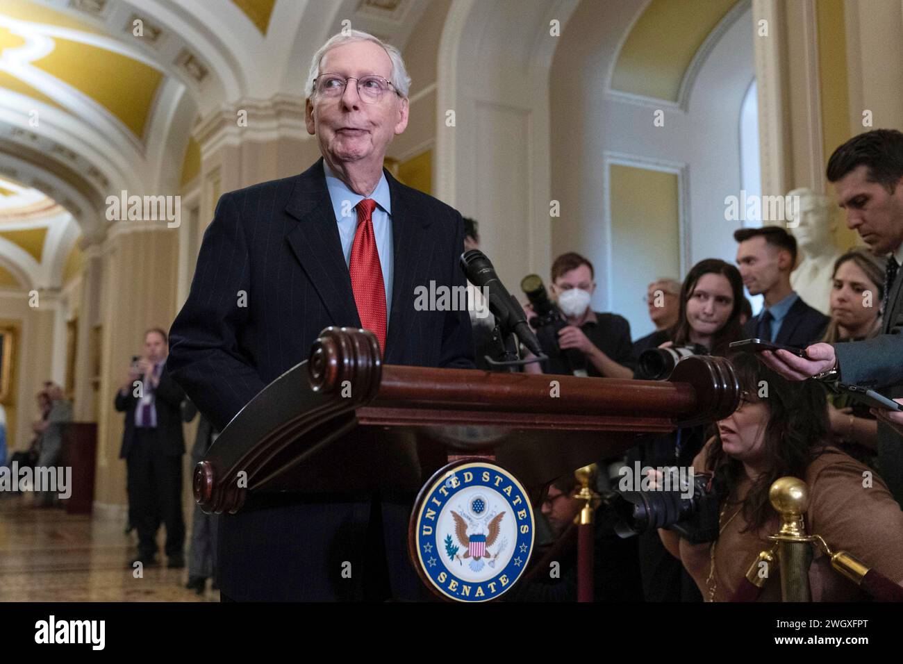 Senate Minority Leader Mitch McConnell, R-Ky., speaks during a news ...