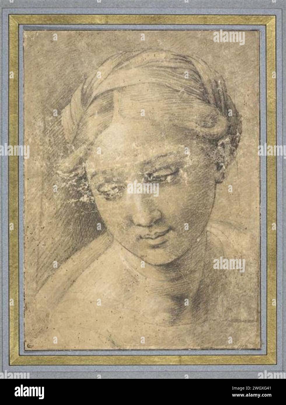ATELIER DE RAPHAEL - Tête de la Vierge, les yeux baissés, d'après celle ...