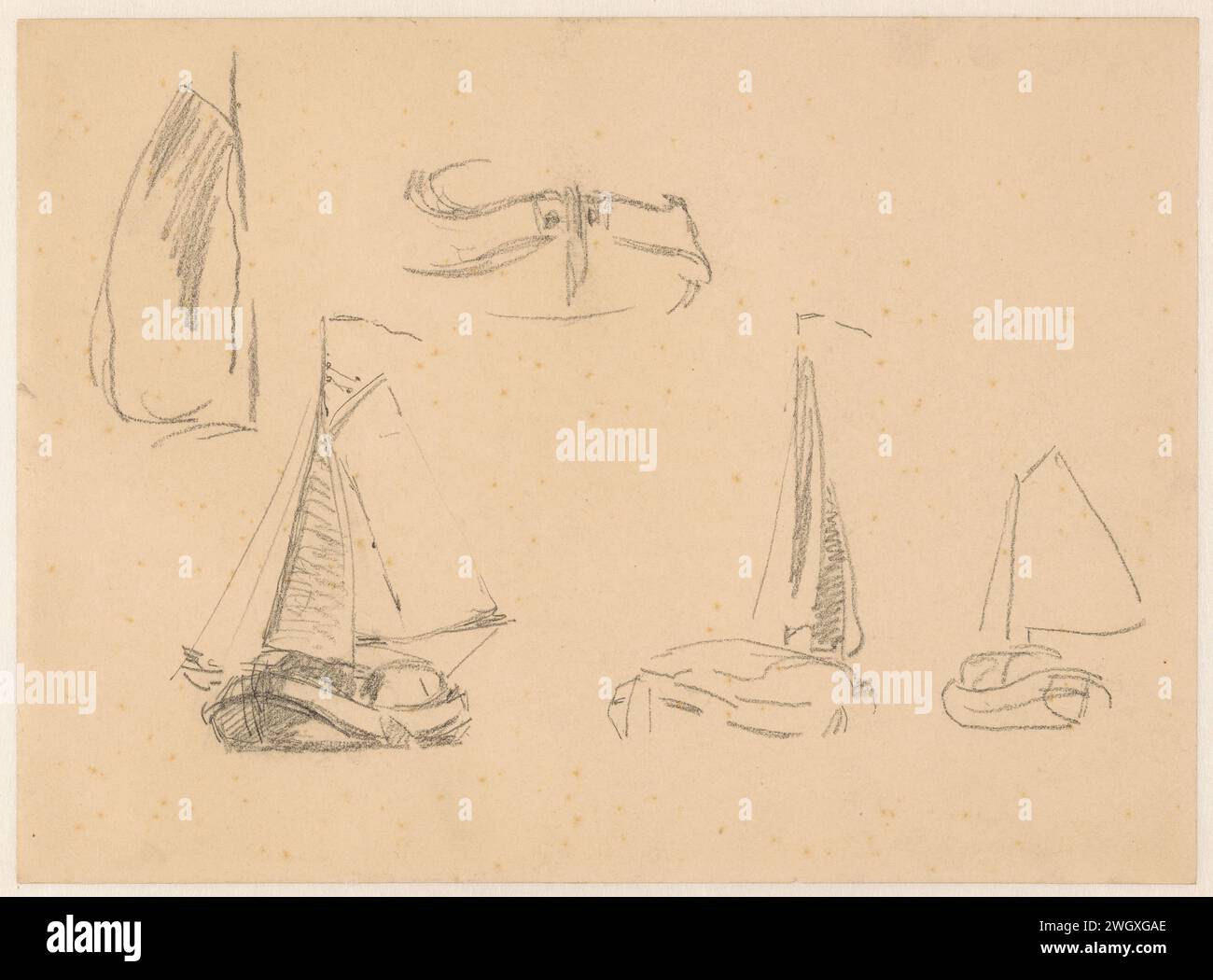 Study sheet with various sailing ships, Willem Bastiaan Tholen, 1870 ...
