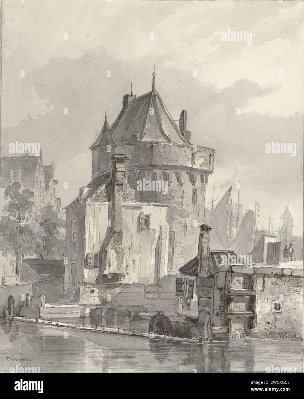 View of the Head Tower in Hoorn, Johannes Bosboom, 1827 - 1891 drawing ...