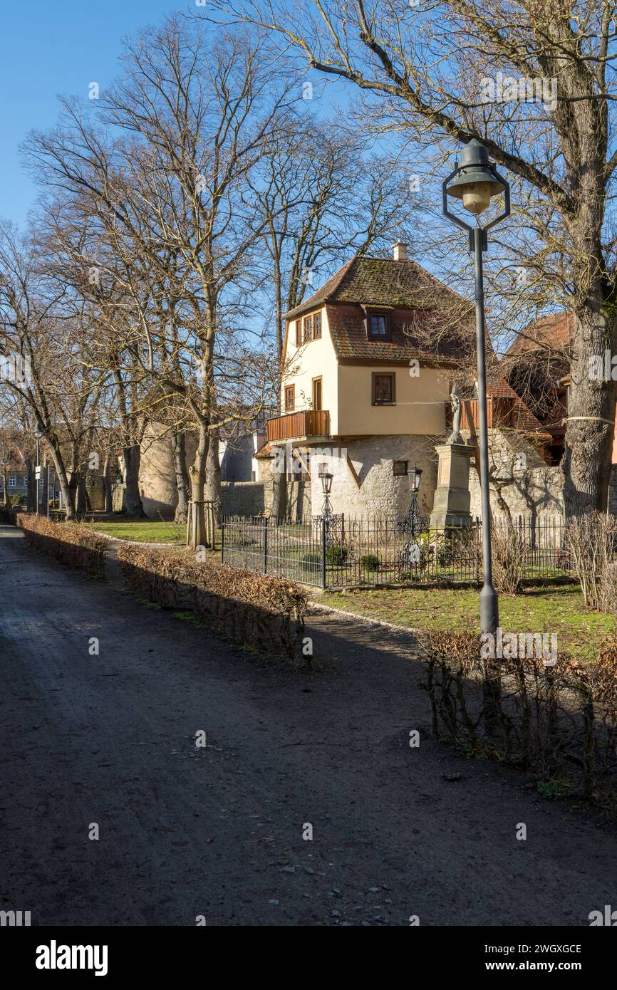 Old tower of the city wall in the german village called Dettelbach ...