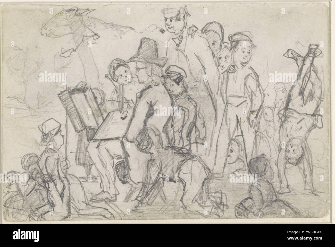 Portrait of K. Klinkenberg, painting in a landscape surrounded by ...