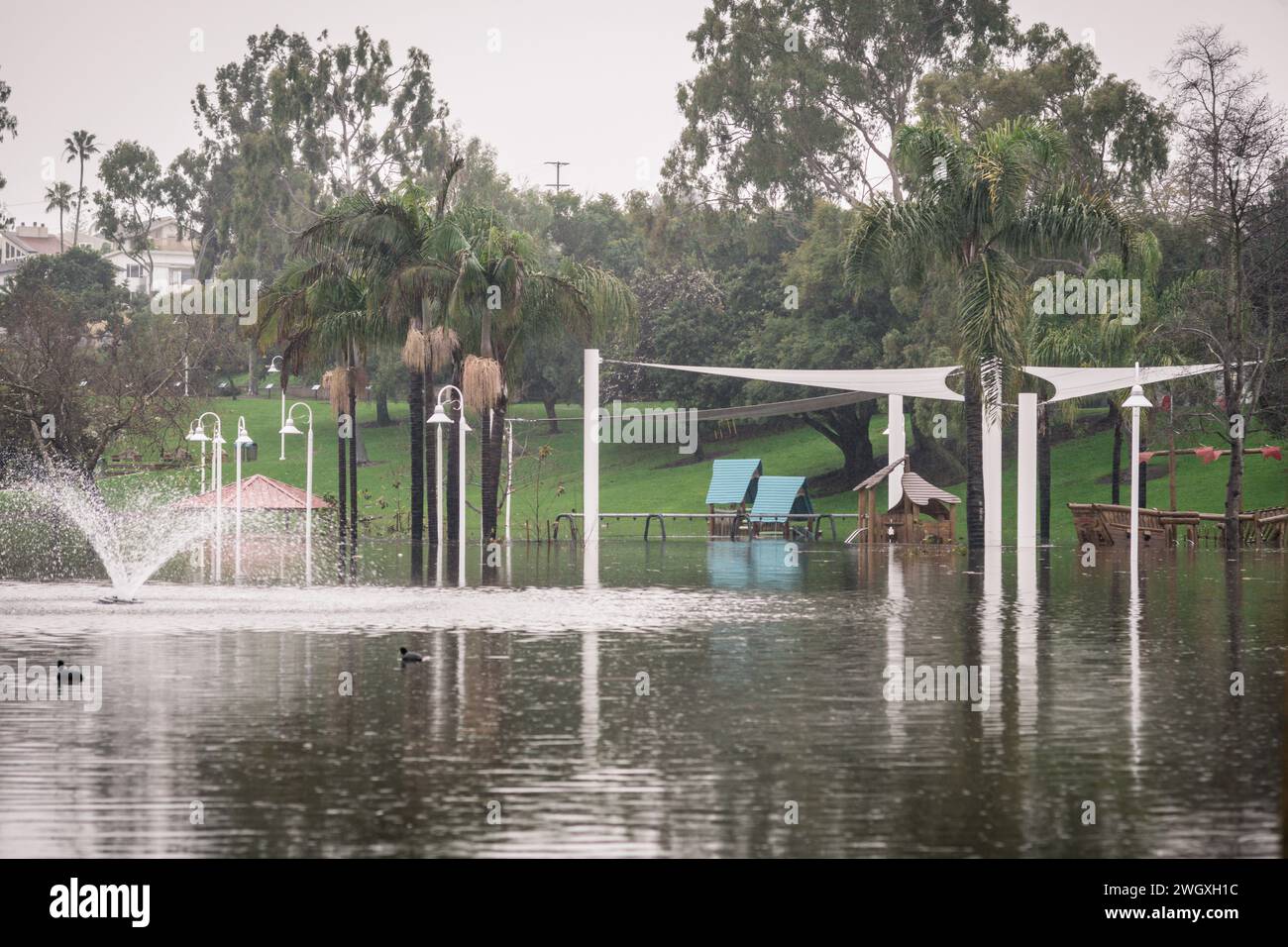 Lower playground and large pond at Polliwog Park flooded by the rain in ...
