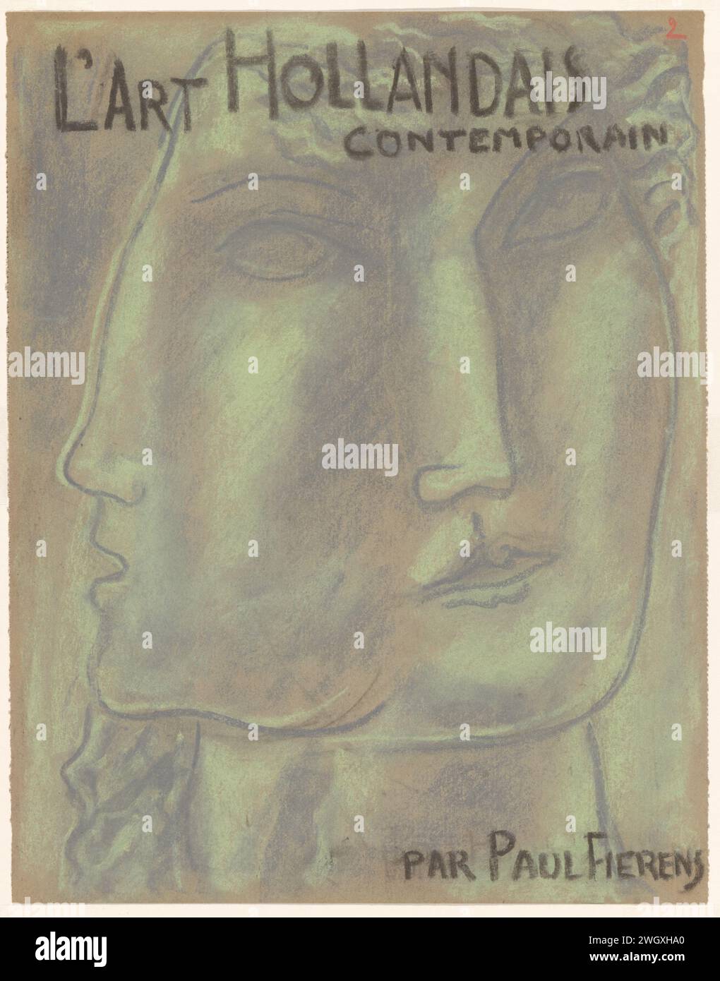 Cubist Kop, Leo Gestel, 1933 drawing Cubist head with two faces in ...