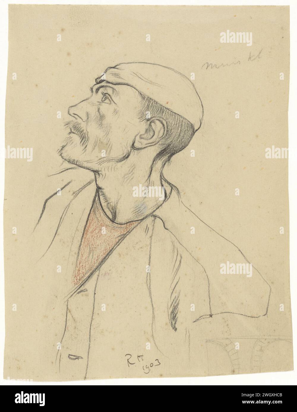 Kop of a looking up man, Richard Nicolaüs Roland Holst, 1903 drawing ...