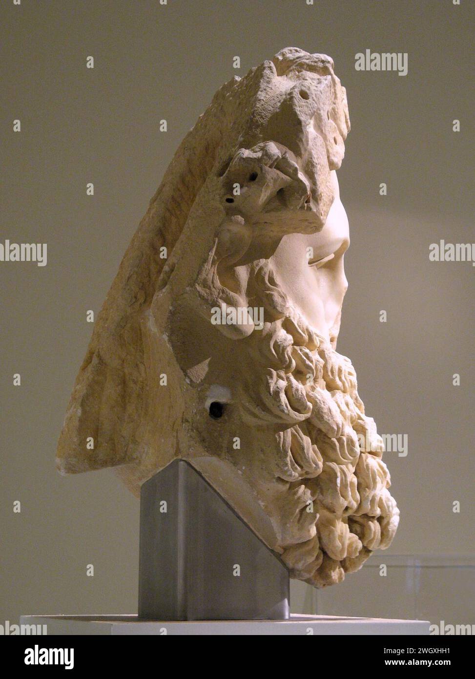 Athens NAM 3377 Colossal head of Zeus from Aigeira side view Stock ...