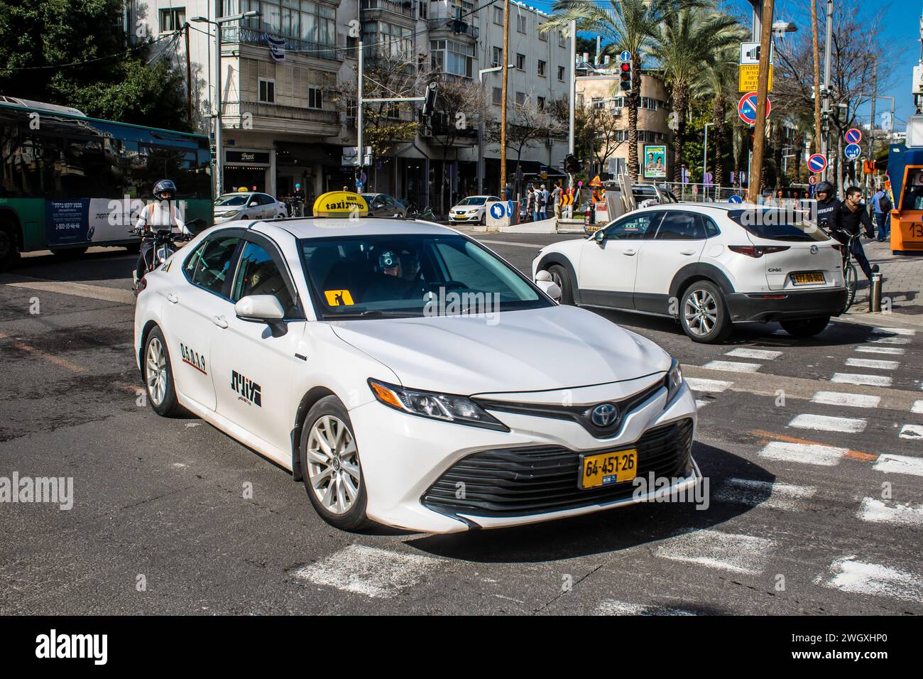 Tel Aviv, Israel – February 6, 2024 Israeli taxi driving in the streets ...