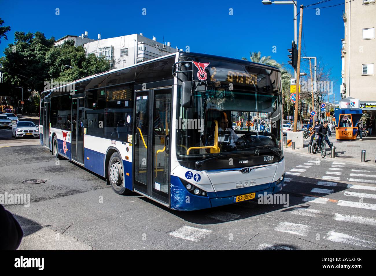 Tel Aviv, Israel - February 6, 2024 Local israeli bus driving in the ...
