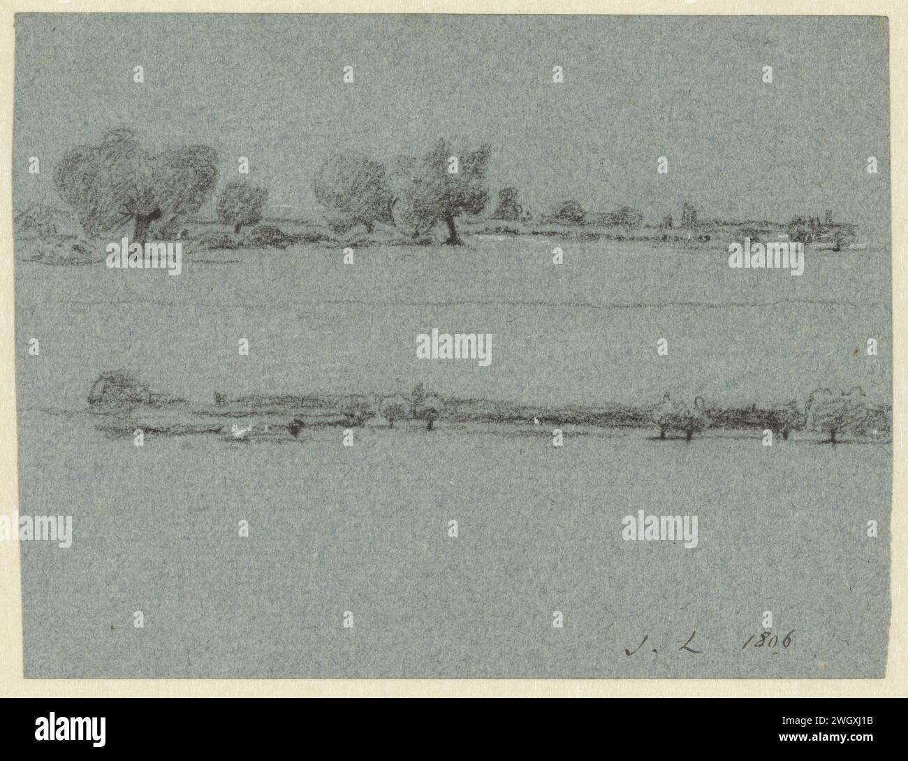Two sketches of a landscape in the distance, John Linnell (II), 1806 ...