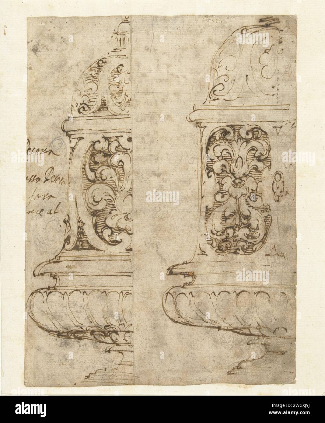 Two designs for an ornamental vase, Anonymous, 1600 - 1699 drawing ...
