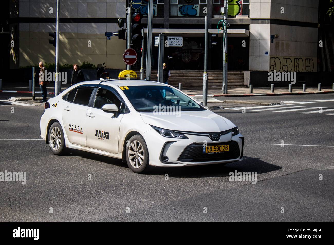Tel Aviv, Israel – February 6, 2024 Israeli taxi driving in the streets ...