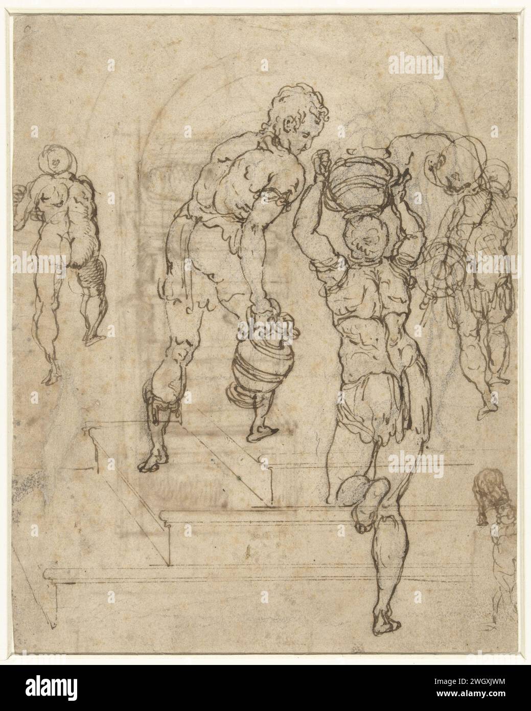 Study sheet with water -bearing figures that climb a staircase ...