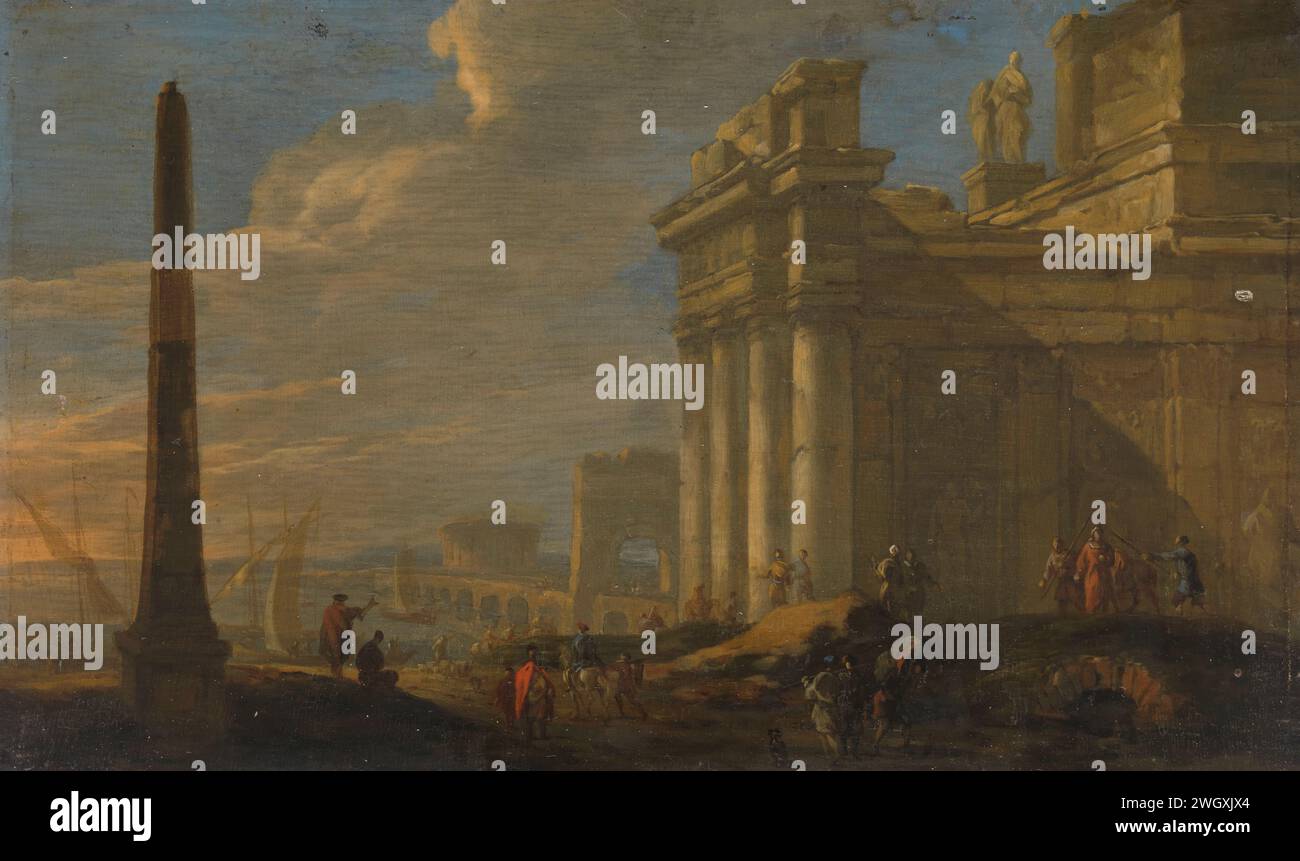 Italian Harbor View, Jacob van der Ulft, 1650 - 1689 painting Face in ...