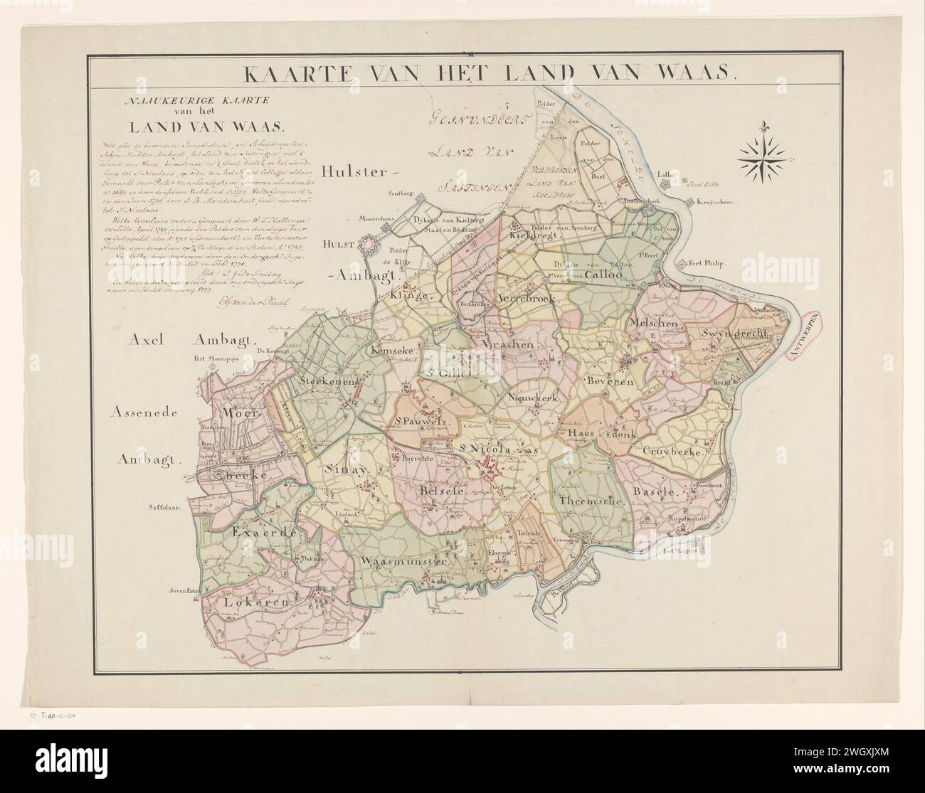 Map of the Waasland, Engelbert George van der Plaat, 1777 drawing ...