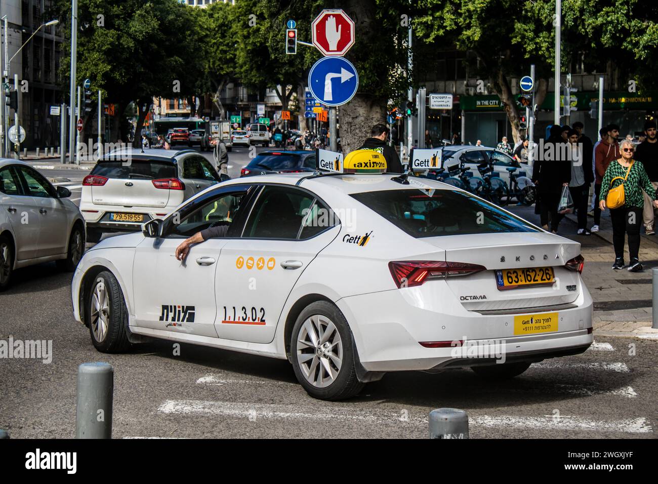 Tel Aviv, Israel – February 6, 2024 Israeli taxi driving in the streets ...
